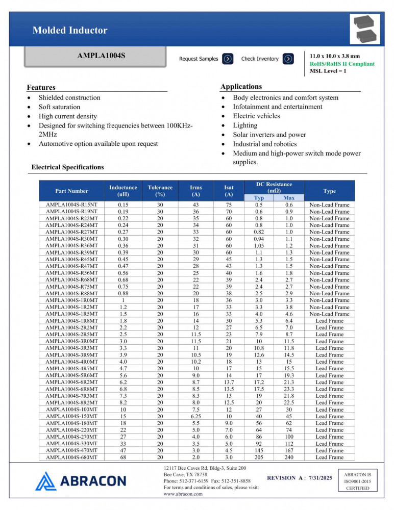 AMPLA1004S product document page 1