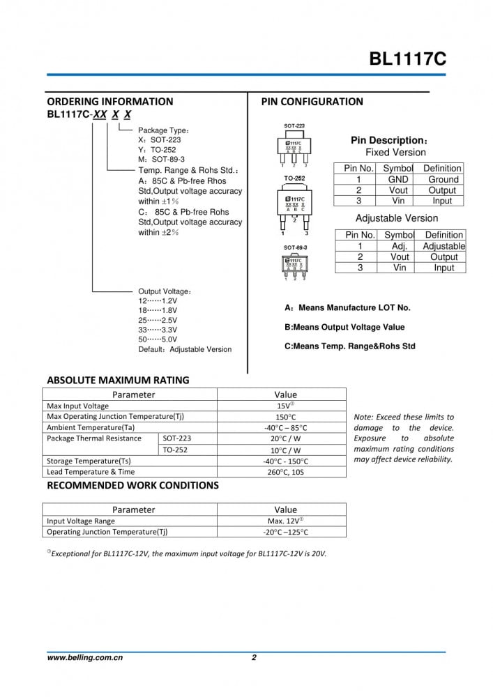BL1117C datasheet page 2