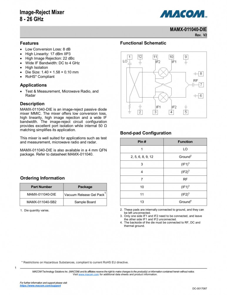 MAMX-011040-DIE datasheet page 1