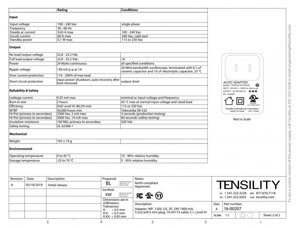 Tensility 16-00207 adapter specification sheet, page 2
