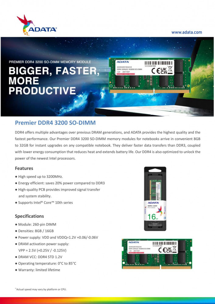 ADATA Premier DDR4 3200 SO-DIMM document page 1