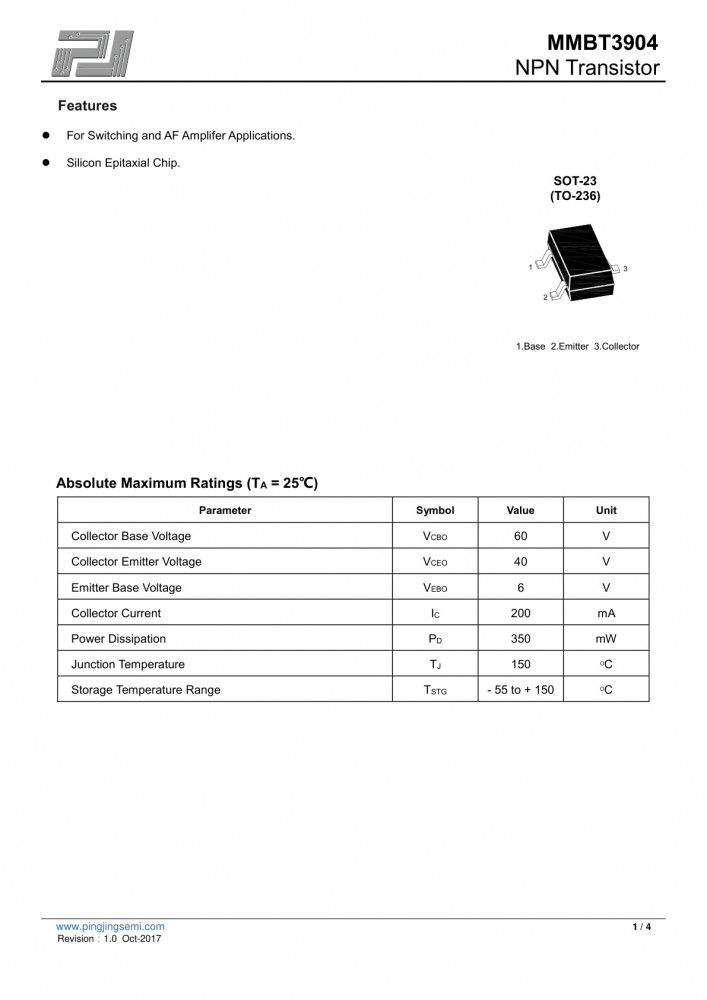 MMBT3904 technical document page 1