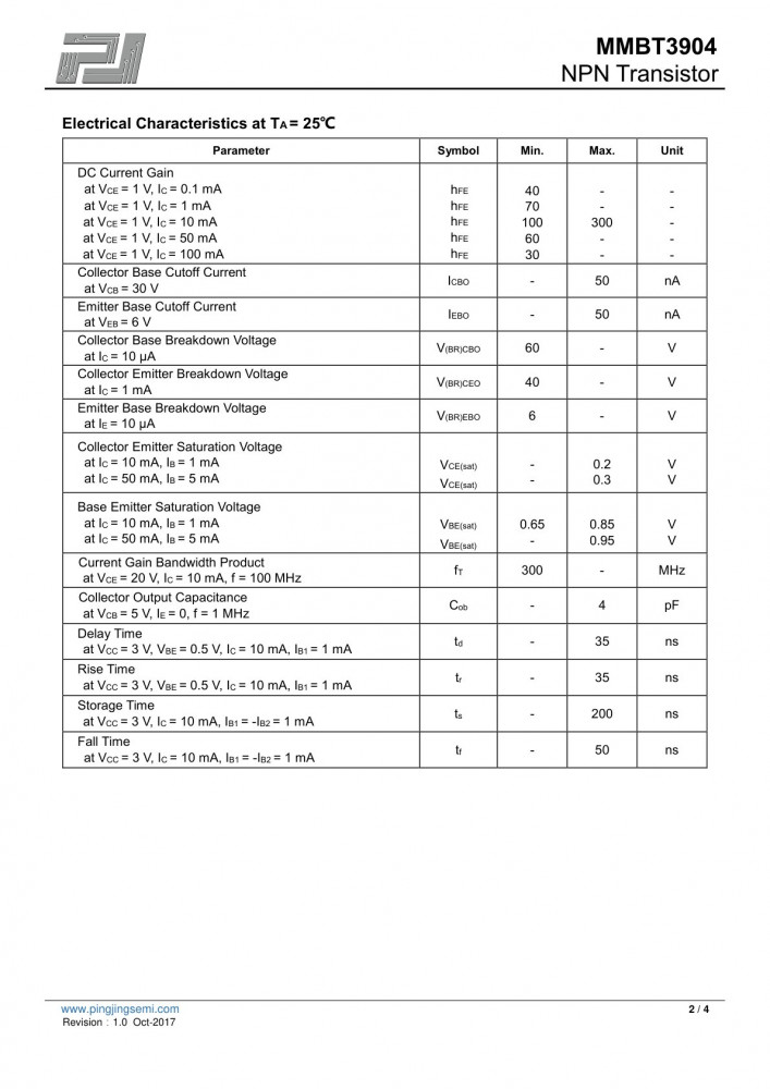 MMBT3904 technical document page 2