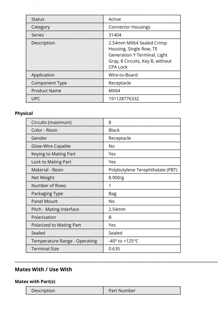 Product document image 2 for Molex 314049200