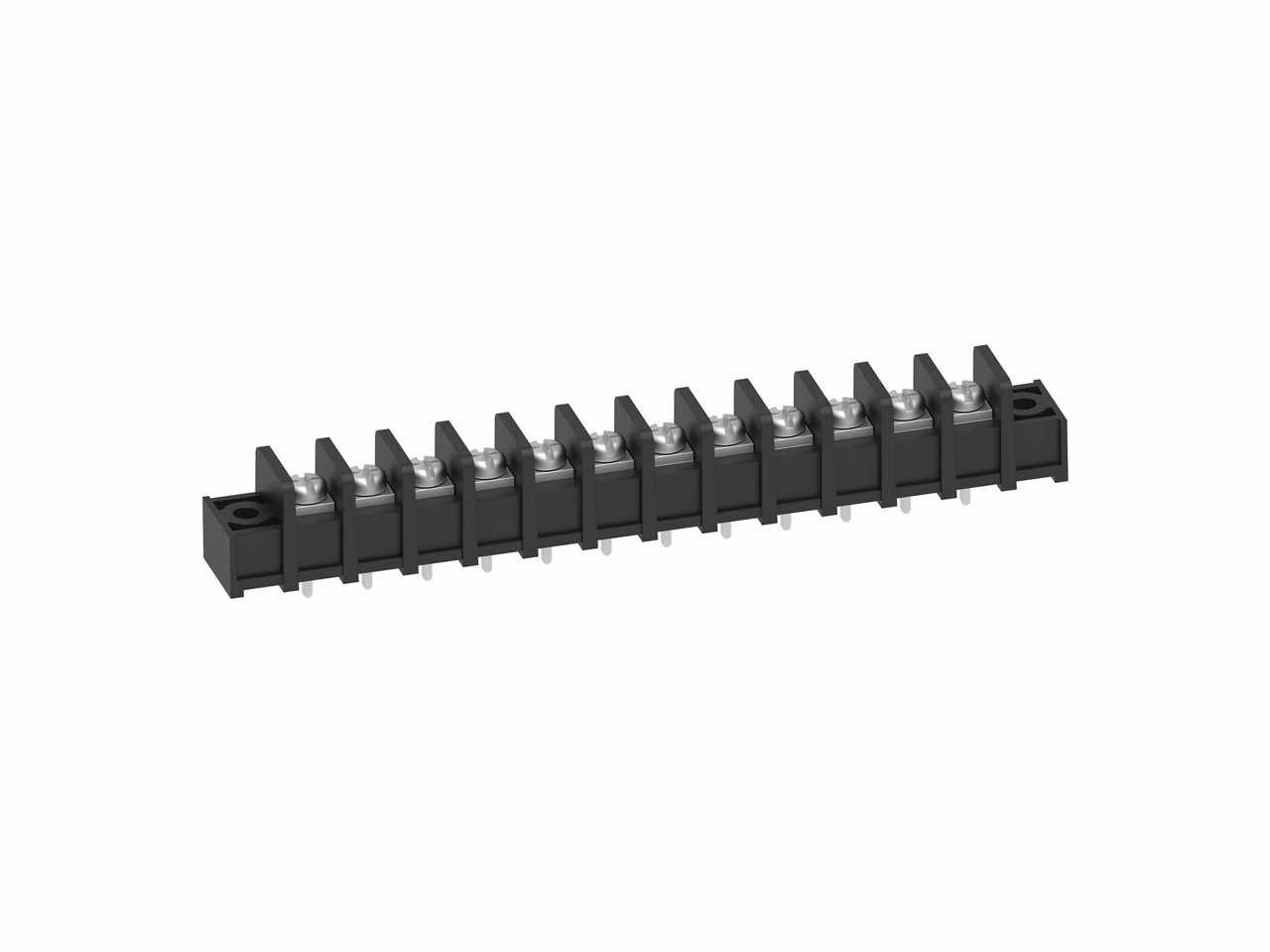 8.26mm Pitch, Single Row, Dual-Barrier Terminal Strip, with Mounting Ends, Black, Steel Screws, 12 Circuits for sale