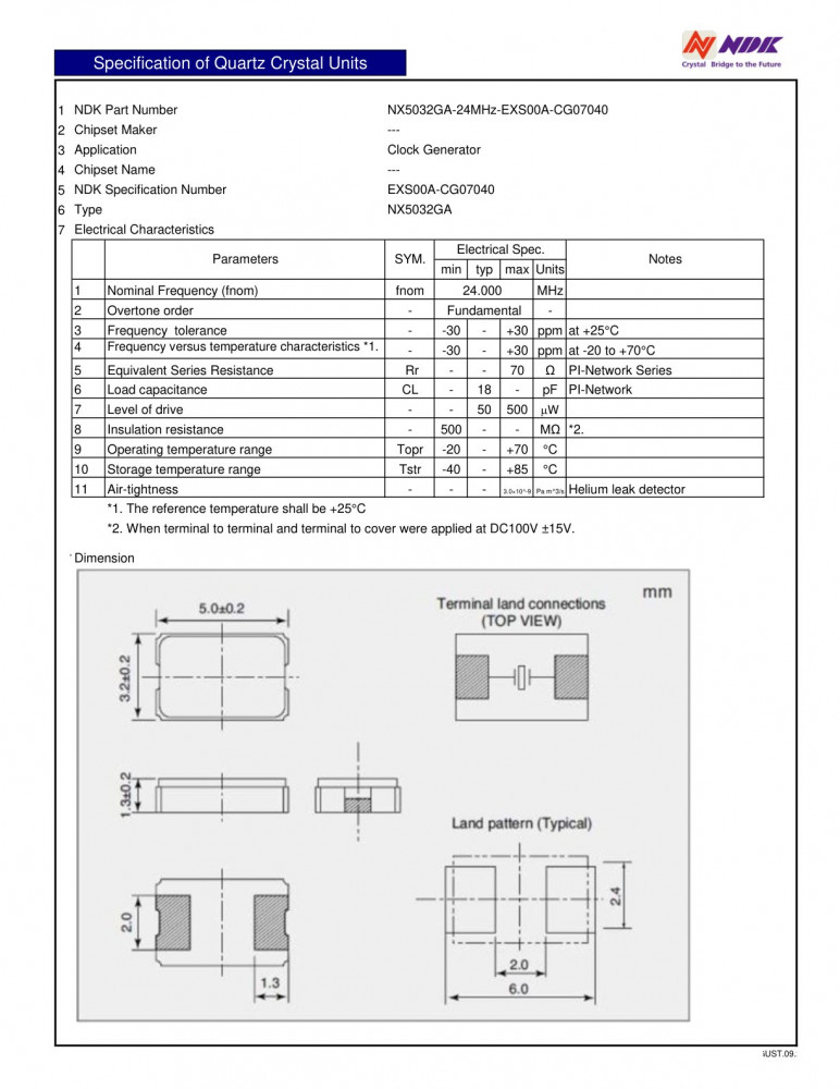 NDK CG07040-24M technical document page