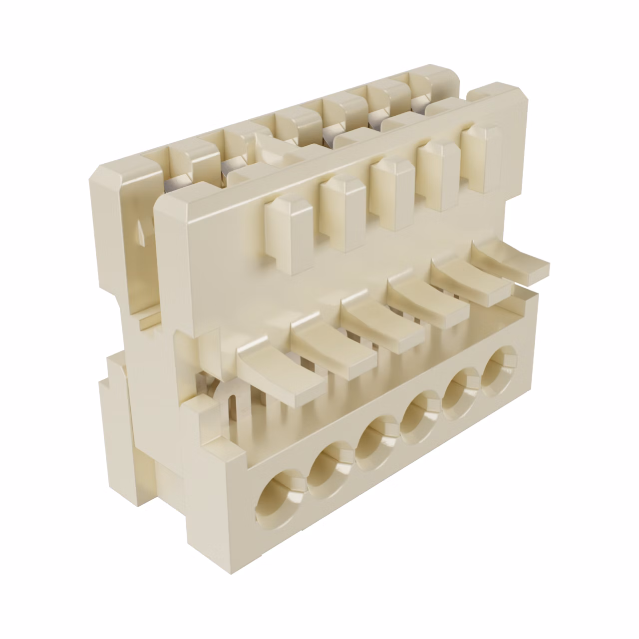 Appli-Mate RAST 2.5 Connector, 2.50mm Pitch, Female, 6 Circuits, Positions A and G Removed, Polarizing Rib Between 2/3, Locking Pips, Open Endwalls, Tin Plating for sale