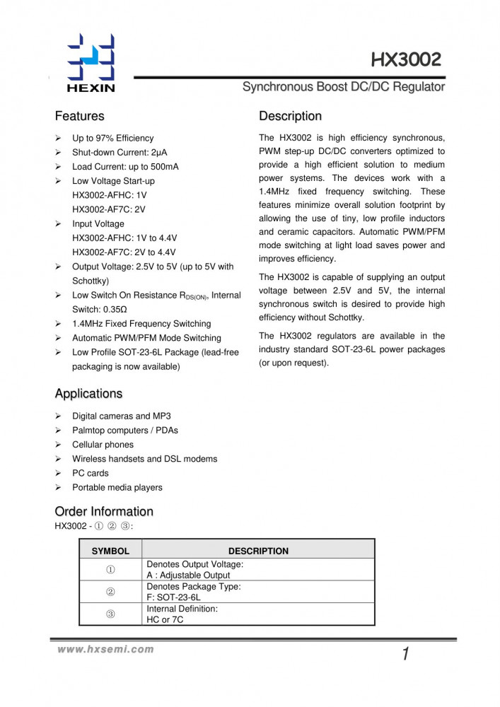 HX3002 datasheet page 1