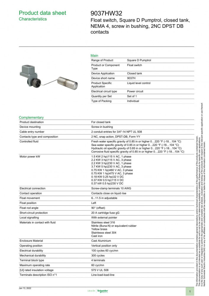 9037HW32 technical document page 1
