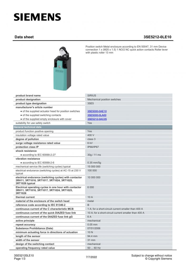 3SE52120LE10 datasheet page 1