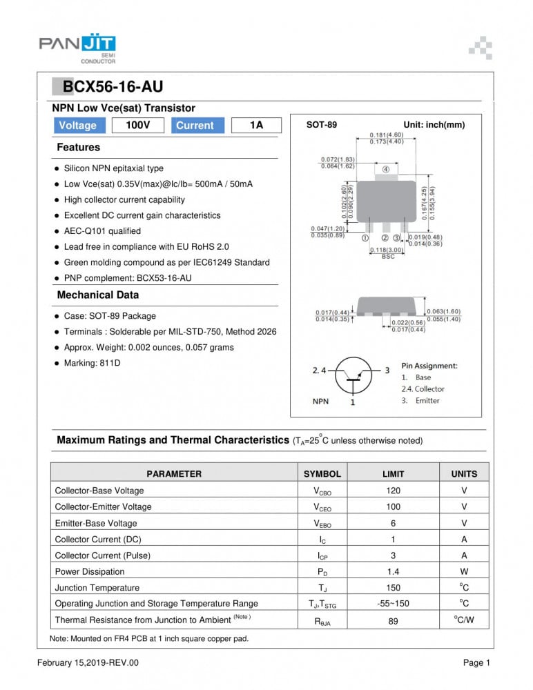 BCX56-16-AU technical document page 1