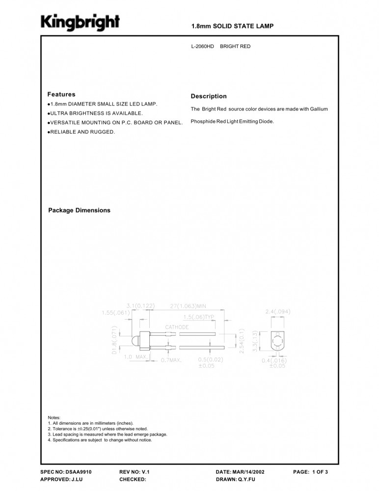 Kingbright L-2060HD datasheet page 1