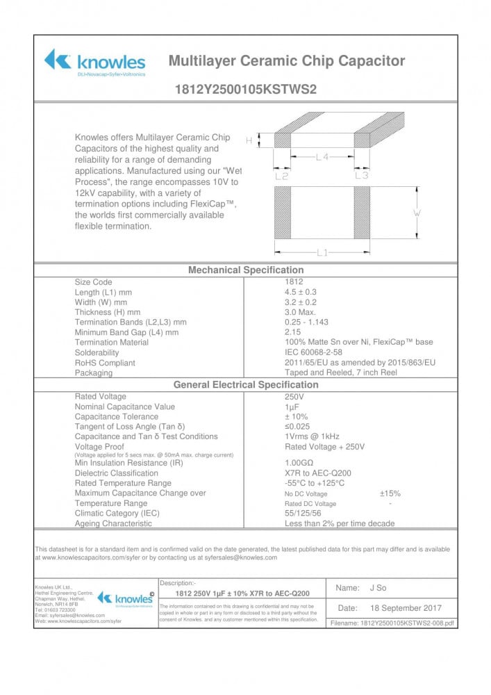 Knowles 1812Y2500105KSTWS2 datasheet page