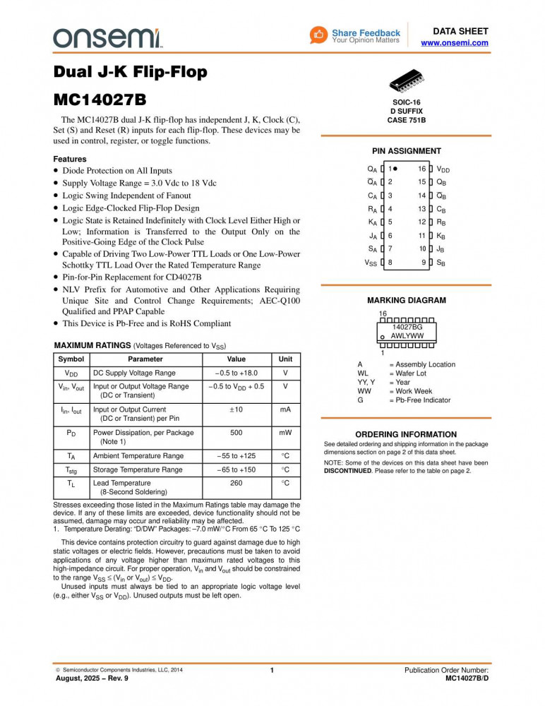 MC14027B technical document page 1