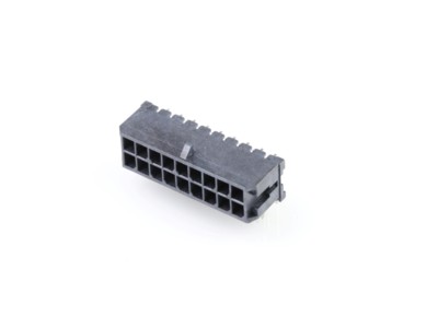Micro-Fit 3.0 Right-Angle Header, 3.00mm Pitch, Dual Row, 18 Circuits, with PCB Press-fit Metal Retention Clip, 1.52µm Matte Tin Plating, Glow-Wire Capable, Black for sale