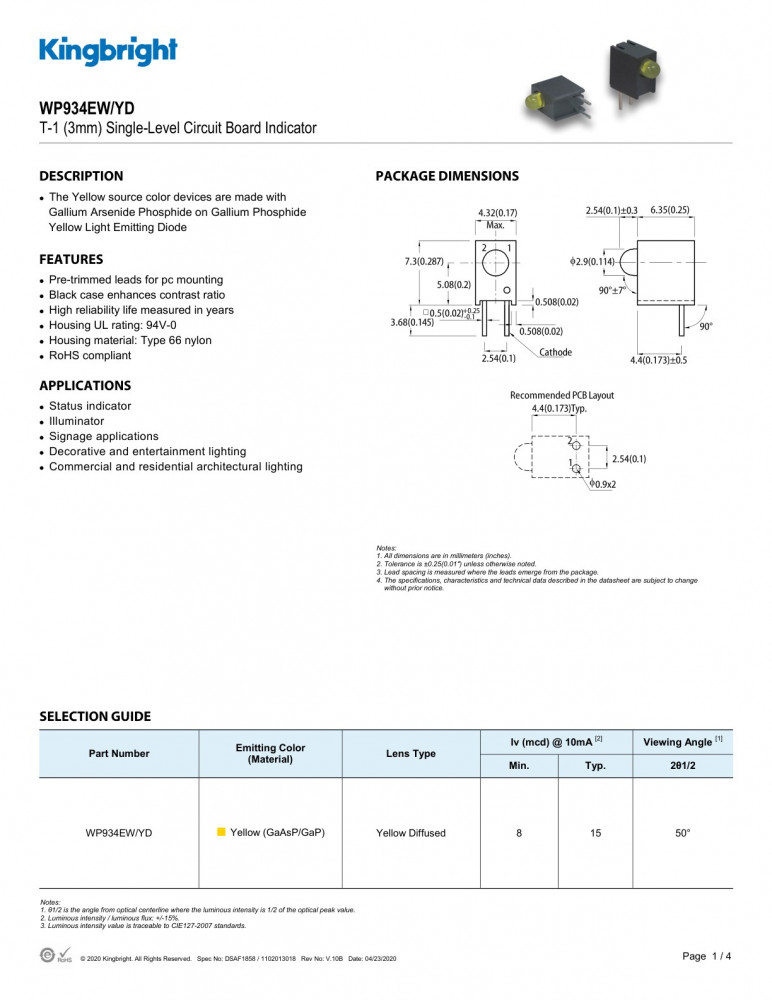 WP934EW/YD datasheet page 1