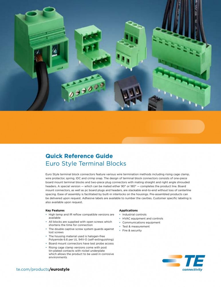 TE Connectivity Euro Style terminal block guide page 1