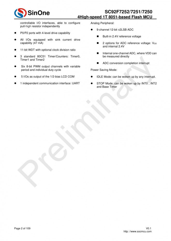 SC92F7251 datasheet page 2