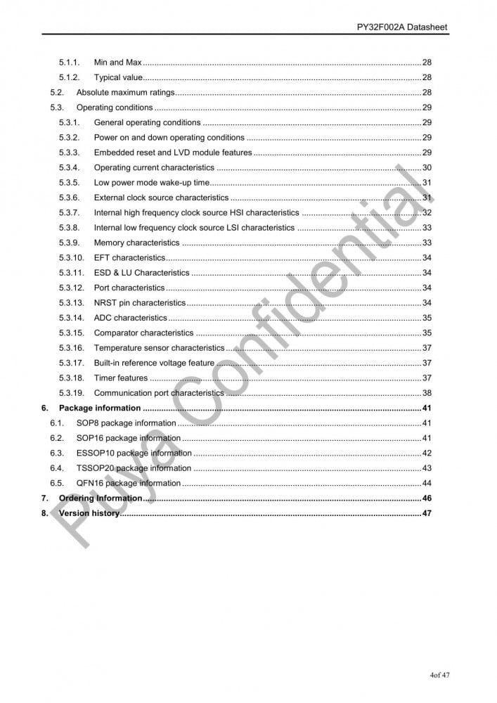PY32F002A datasheet page 4