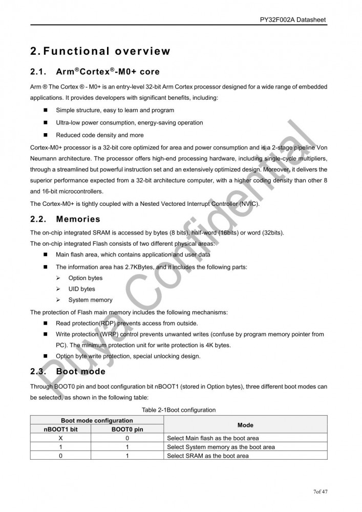 PY32F002A datasheet page 7