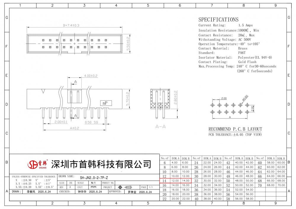 SH-JN2.0-2-7P-Z technical drawing