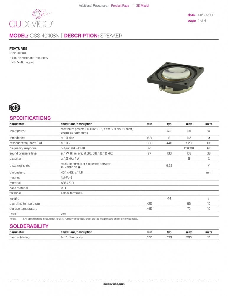 CSS-40408N datasheet page 1