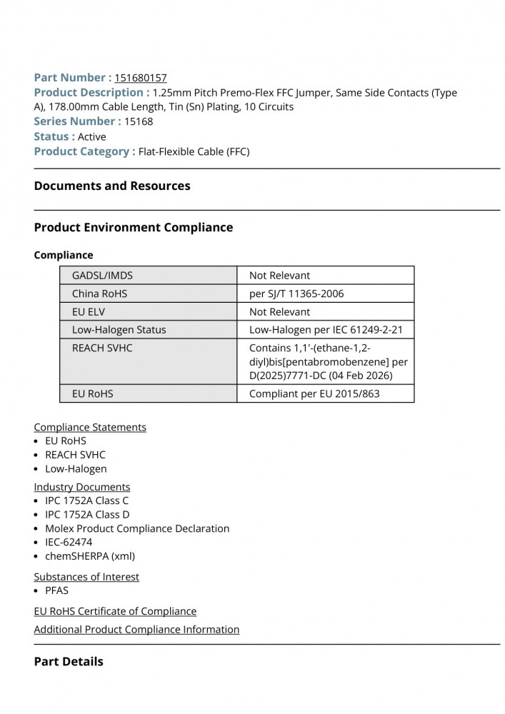 Molex 151680157 product specification page 1
