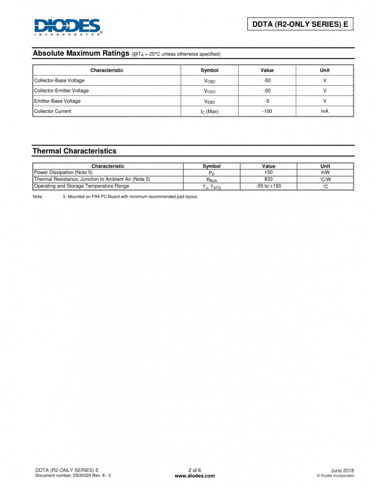 DDTA115GE-7-F datasheet page 2