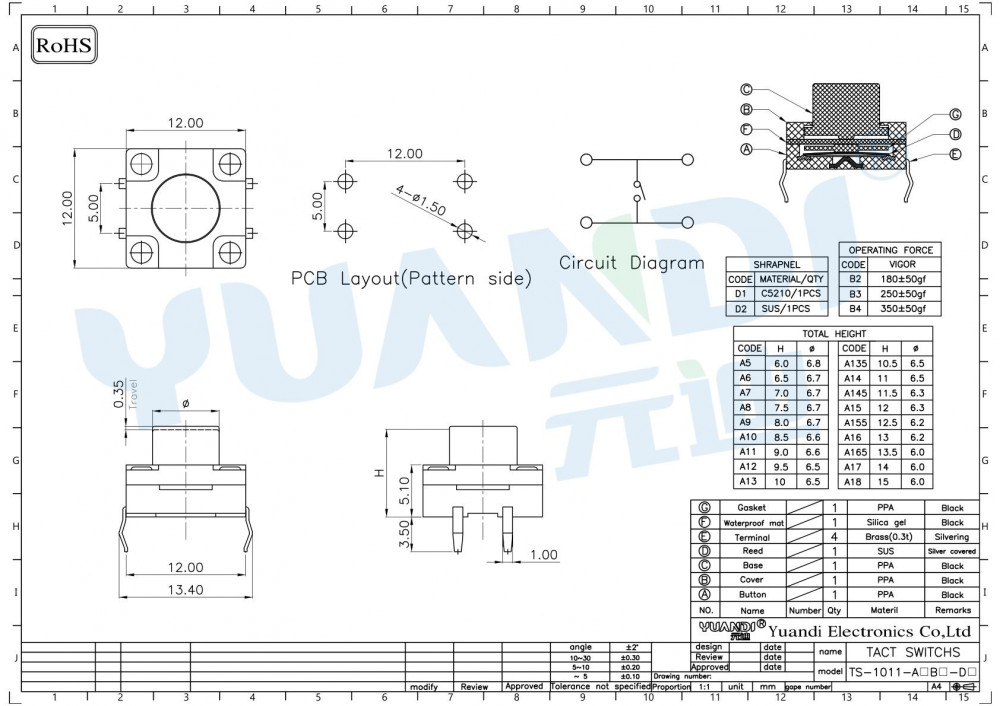 YUANDI TS-1011-A12B3-D2 product drawing
