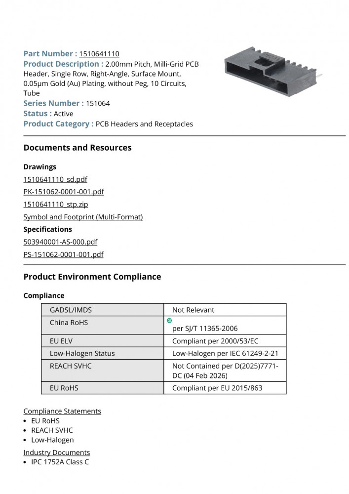 Molex Milli-Grid product specification page 1