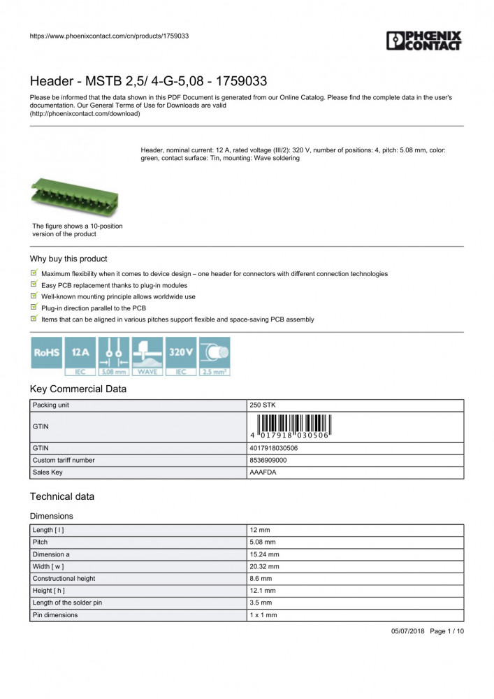 Phoenix Contact 1759033 technical document page 1