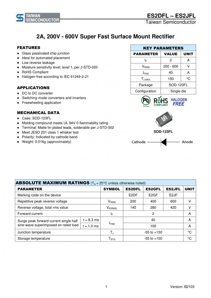 ES2GFL datasheet page 1