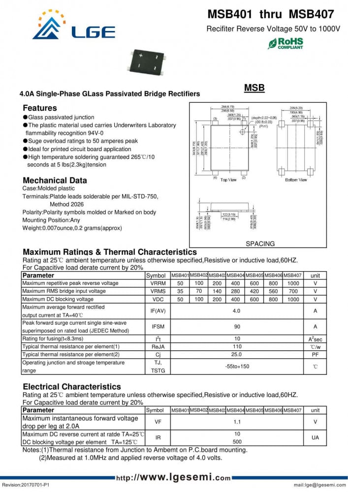 LGE MSB407 datasheet page 1