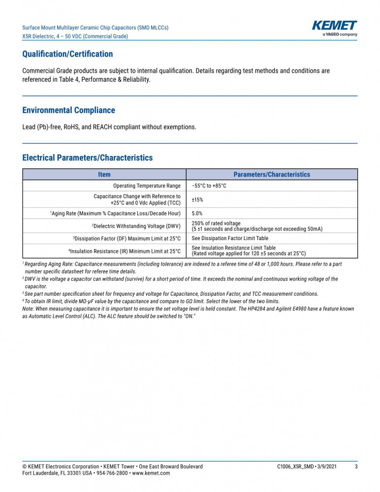 KEMET X5R MLCC datasheet page 3