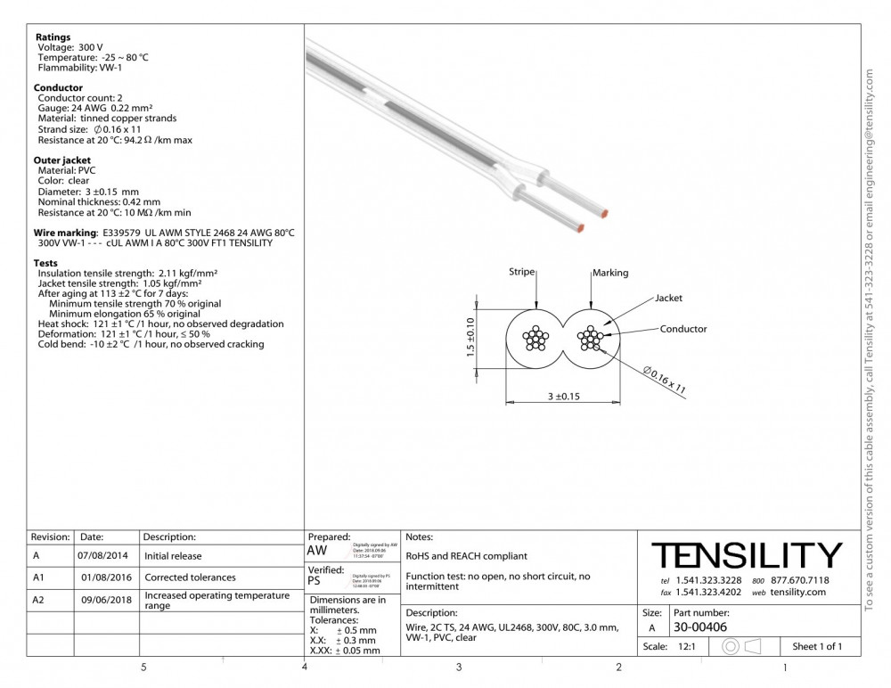 Tensility International 30-00406 product specification drawing