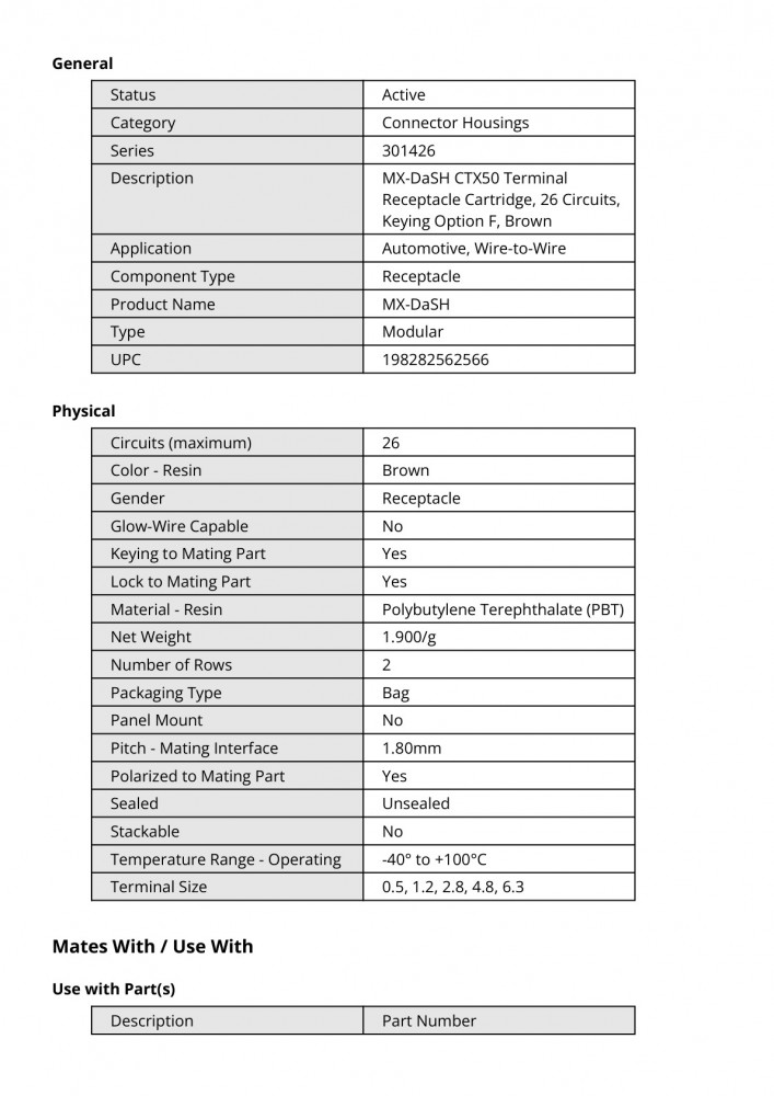 Product document image 2 for MOLEX 3014261806