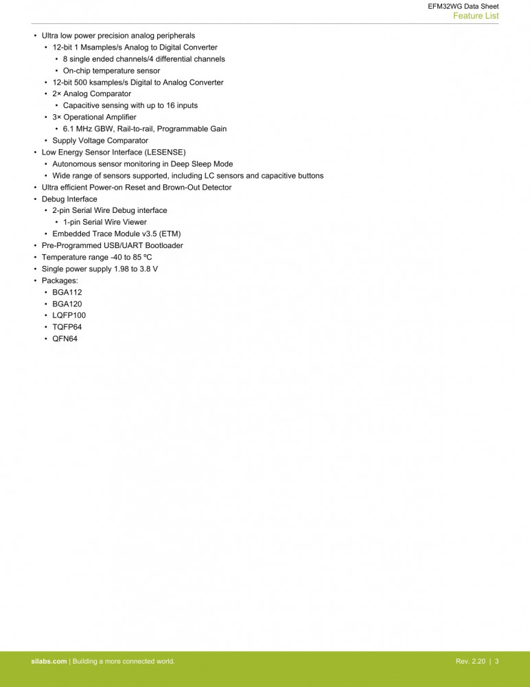 EFM32WG datasheet page 3