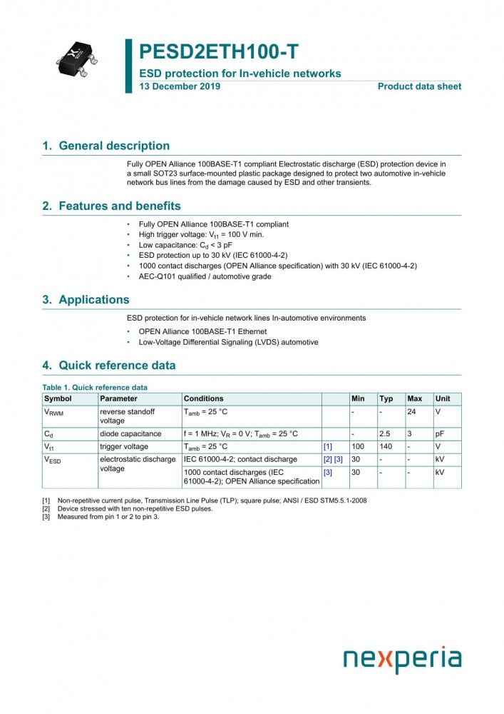 PESD2ETH100-TR datasheet page 1