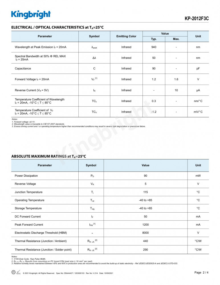 KP-2012F3C datasheet page 2