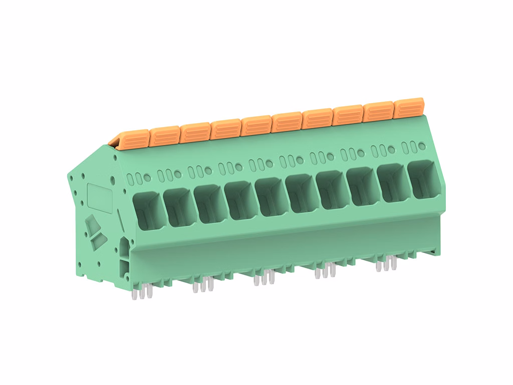 10.00mm Pitch Lever Activated Fixed Mount PCB Terminal Block, 35° Wire Entry, Left Front Terminal, 10 Circuits for sale