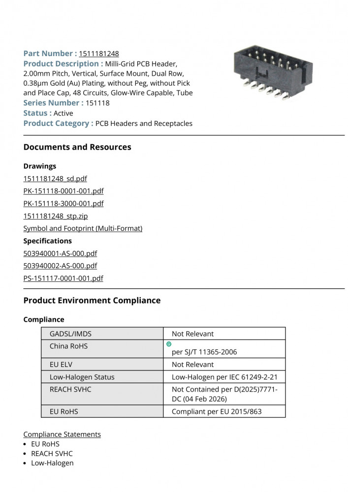 MOLEX Milli-Grid product specification page 1