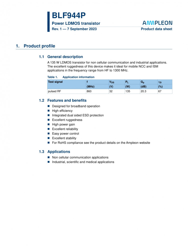BLF944P datasheet page 1