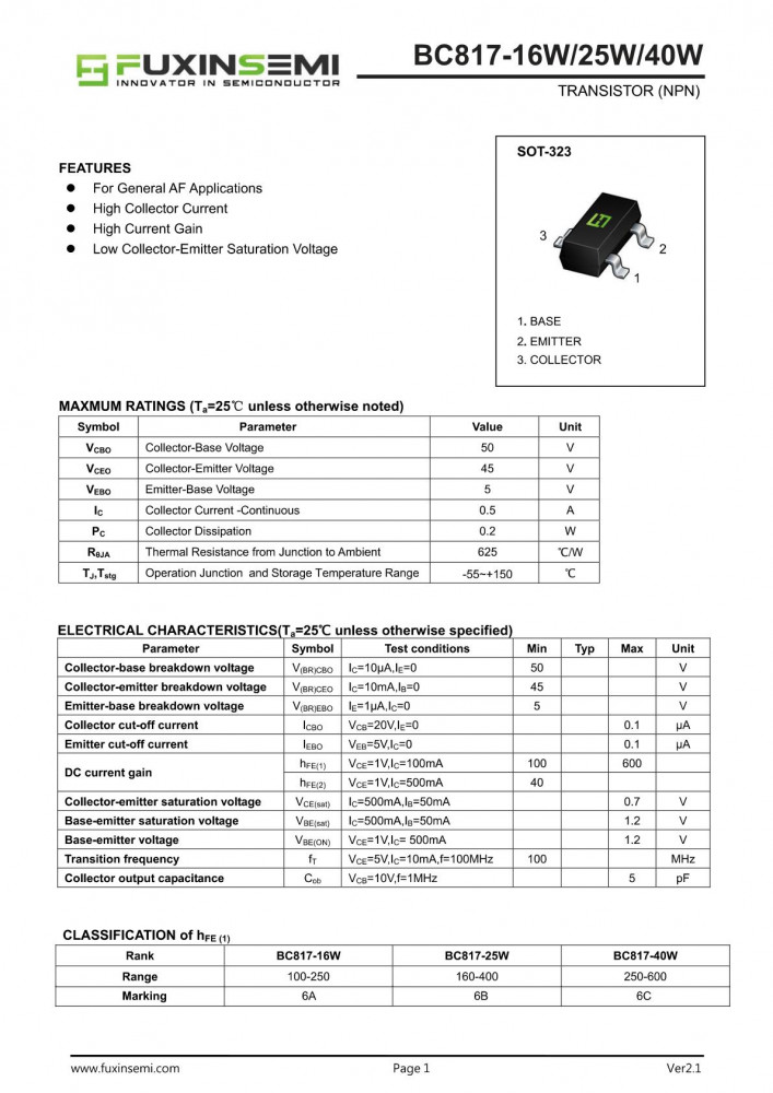 BC817-40W datasheet page 1