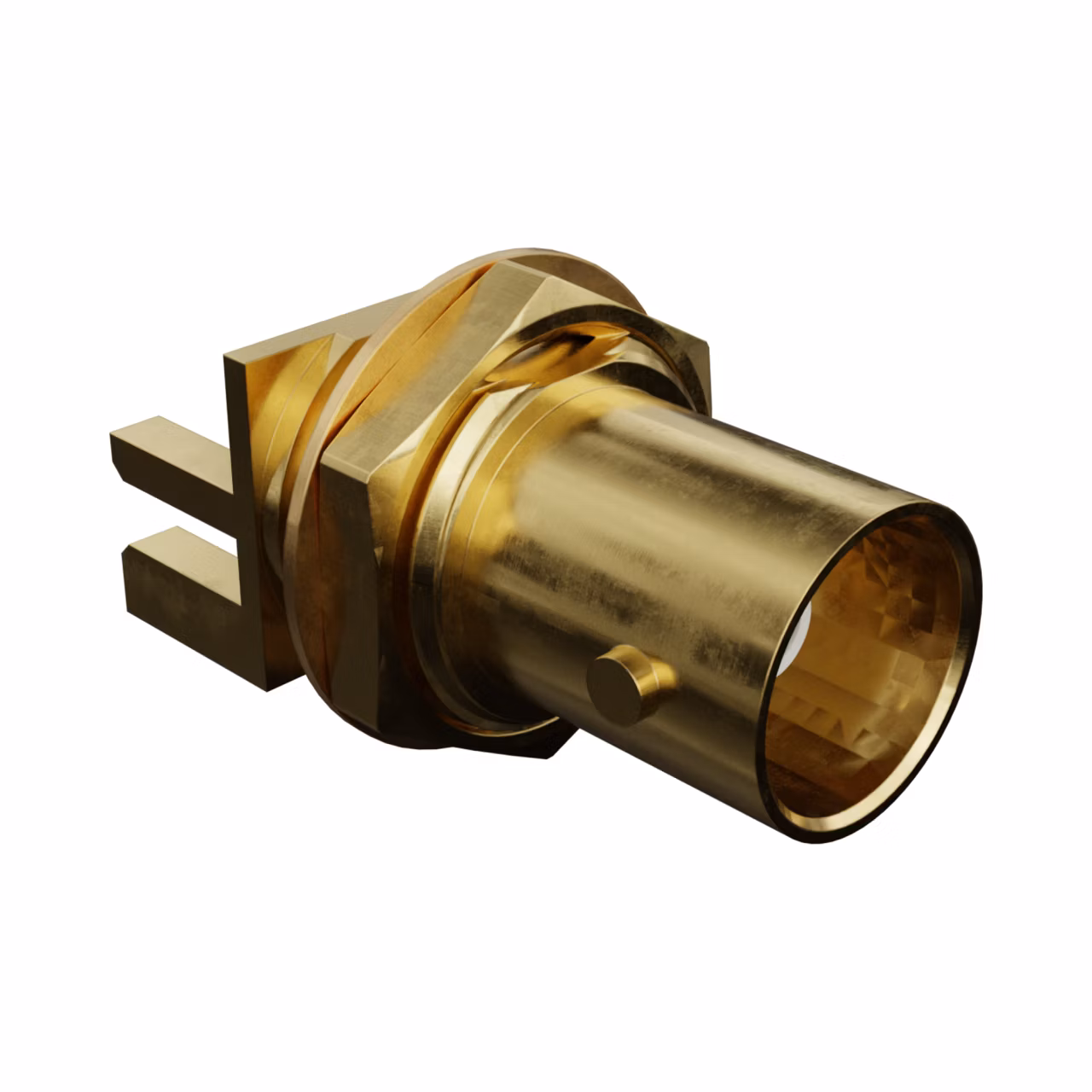 BNC Jack, Straight, PCB Receptacle, Edge Mount, Brass Body, Gold (Au) Plated, 3 GHz, For 2.13mm PCB Thickness, Tray, 75 Ohms for sale