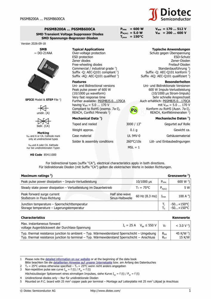 P6SMB220CA-Q document preview, page 1