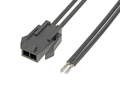 Micro-Fit 3.0 Male-to-Pigtail Off-the-Shelf (OTS) Cable Assembly, Single Row, 600.00mm Length, Gold (Au) Plating, 2 Circuits, Black