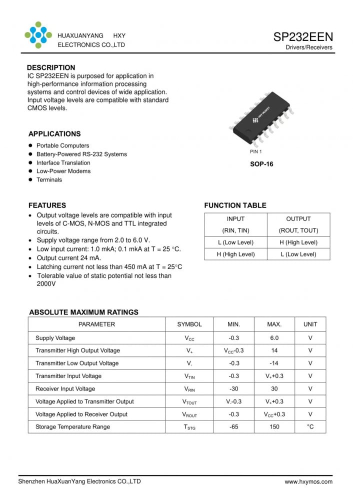 SP232EEN-HXY datasheet page 1