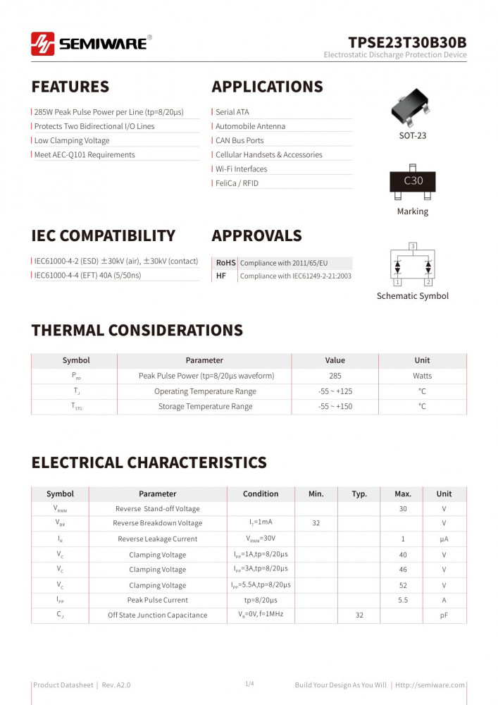 TPSE23T30B30B datasheet page 1