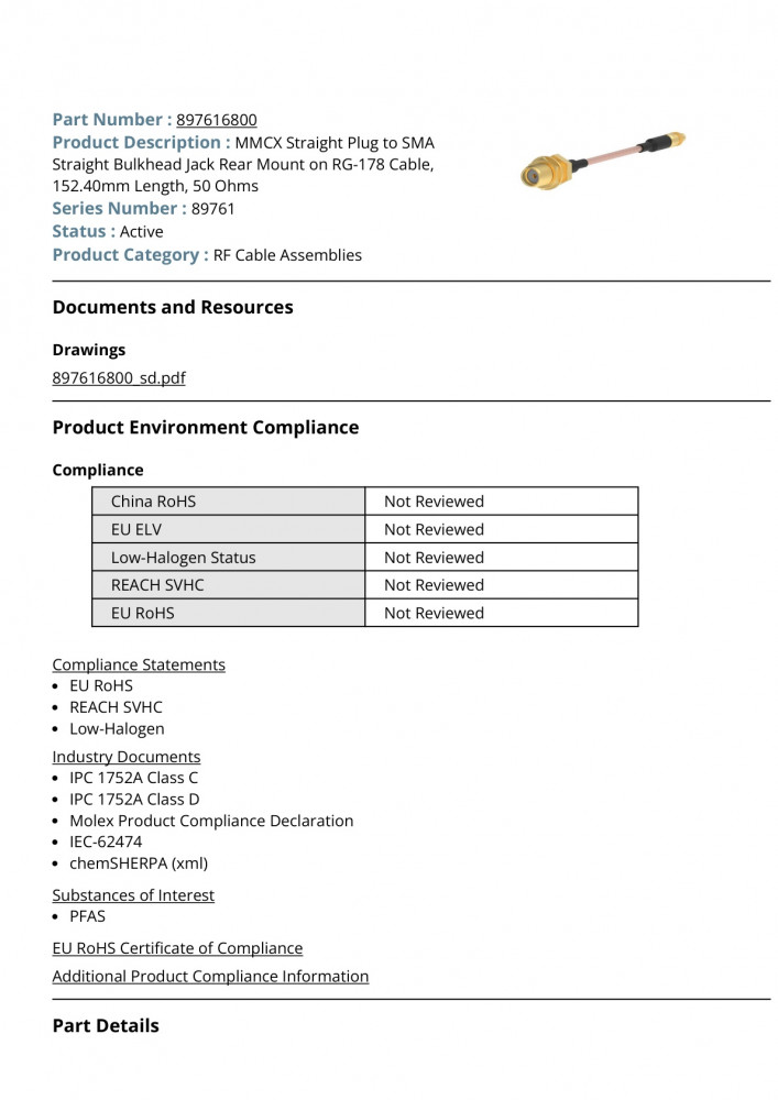 MOLEX 897616800 drawing, page 1