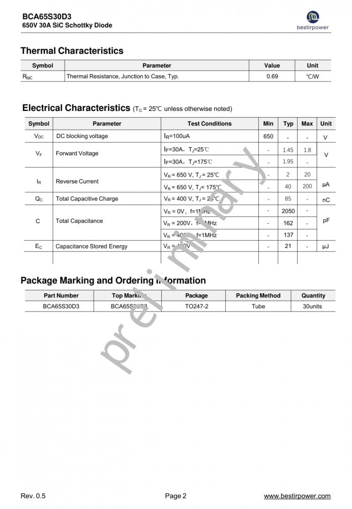 BCA65S30D3 datasheet page 2